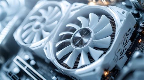 Modern White Computer Gpu Cooling Fans Show Detailed Graphics Card Components With Clean