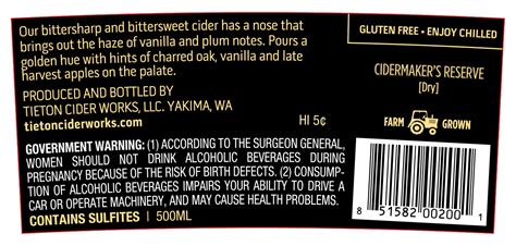 Cidermakers Reserve Back Lable · Tieton Cider Works · From Our Orchard To Your Glass