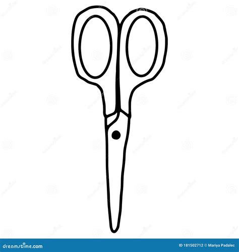 Scissors On An Isolated White Background Black Hand Draw Outline Back