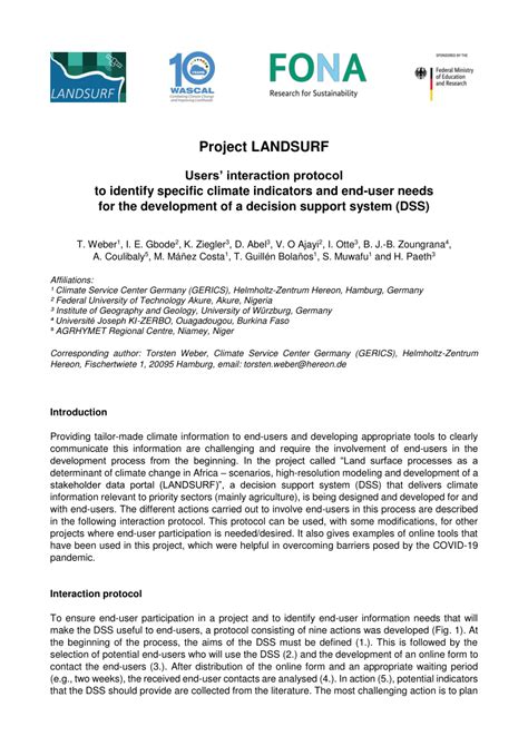 Pdf Project Landsurf Users Interaction Protocol To Identify Specific Climate Indicators And