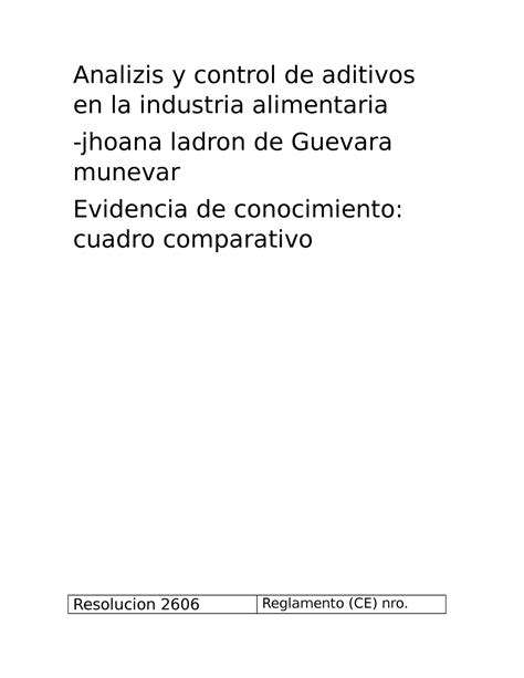 Cuadro Comparativo Analizis Y Control De Aditivos En La Industria Alimentaria Jhoana Ladron