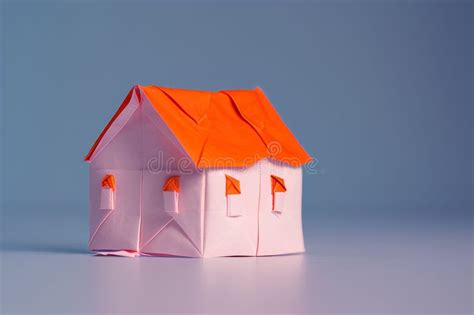 Miniature Origami Paper House With An Orange Roof Against A Blue