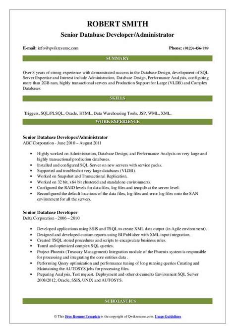 Senior Database Developer Resume Samples Qwikresume