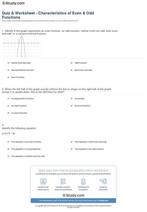 Quiz Worksheet Characteristics Of Even Odd Functions Db Excel Com