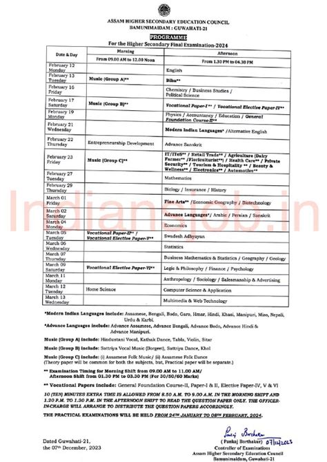 Assam Ahsec Hs Final Exam Routine Or Schedule 2024