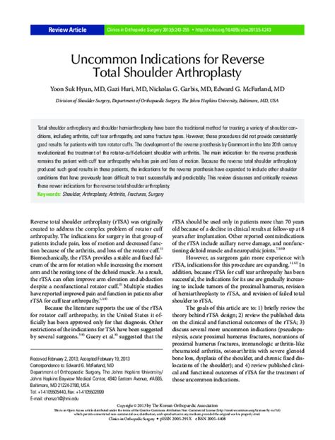 Pdf Uncommon Indications For Reverse Total Shoulder Arthroplasty