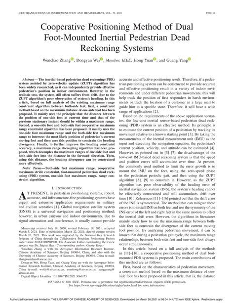 Pdf Cooperative Positioning Method Of Dual Foot Mounted Inertial Pedestrian Dead Reckoning Systems