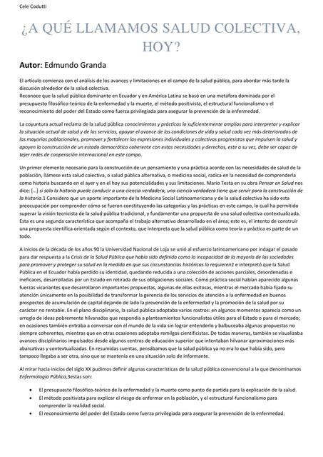 A qué llamamos salud colectiva Celeste Codutti uDocz