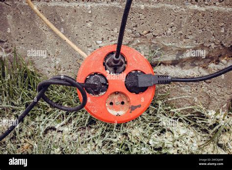 Extension Cord Cable With Three Used Sockets Stock Photo Alamy