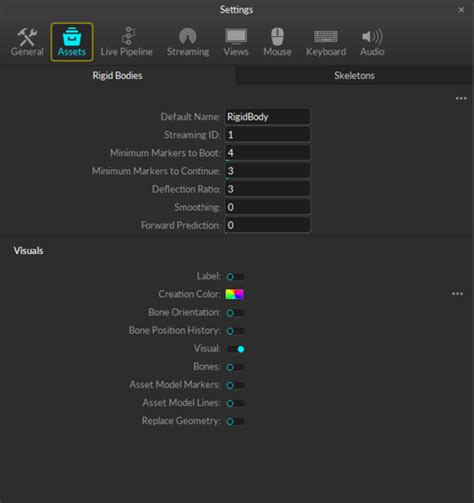 settings assets external optitrack documentation