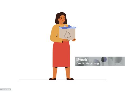 플라스틱 쓰레기를 분류하는 여자 여성 캐릭터는 활용 및 재활용을 위해 플라스틱 병이 든 상자를 들고 있습니다 분리 쓰레기