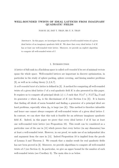 Pdf Well Rounded Twists Of Ideal Lattices From Imaginary Quadratic Fields