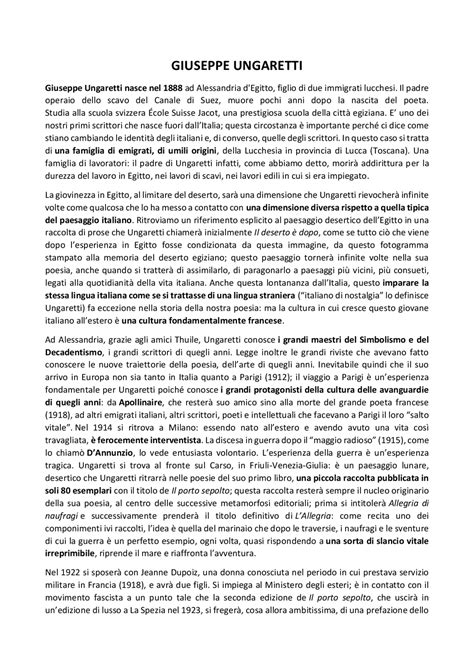 Giuseppe Ungaretti Vita E Opere Docsity