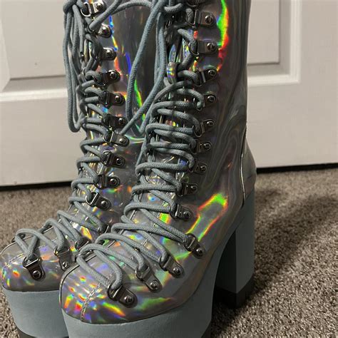 Club Exx Platform Boots Holographic Blue Never Worn Depop