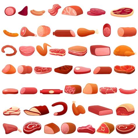 Iconos De Carne En Estilo De Dibujos Animados Vector Premium Images