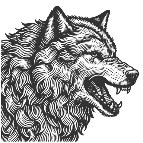 Fierce Howling Wolf Head Tattoo Engraving Vector Stock Vector