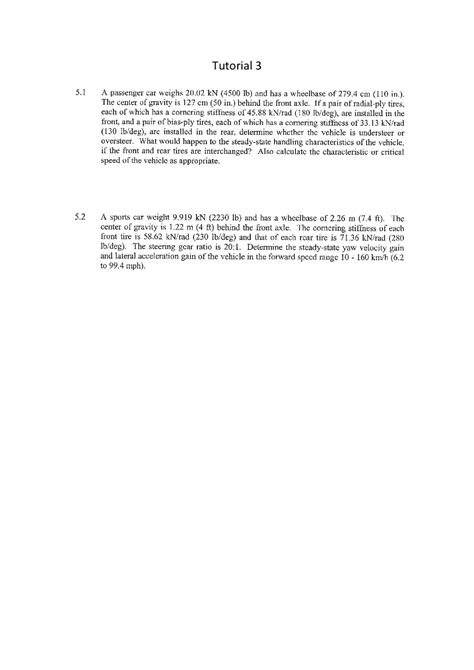 Tutorial 3 Automobile Engineering Docsity
