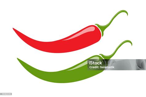 아이콘이 빨간색과 녹색 매운 고추 백색에 절연 되어 있습니다 벡터 일러스트 레이 션 칠리고추에 대한 스톡 벡터 아트 및 기타