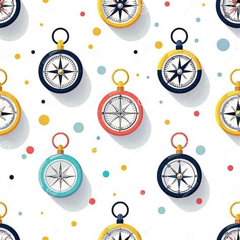 Colorful Compass Pattern With Dots On A White Background Showcasing Various Compass Designs
