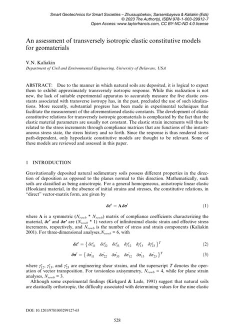 Pdf An Assessment Of Transversely Isotropic Elastic Constitutive
