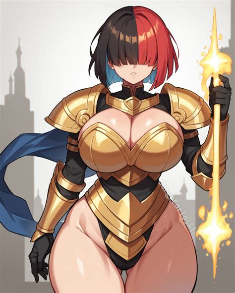 Rule 34 1girls Ai Generated Armor Armored Female Black Hair Breasts
