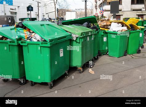 Overfull Garbage Bins In Paris During March 2023 Binmen Strike Stock