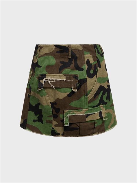 Street Green Camo Button Bottom Skirt Kollyy
