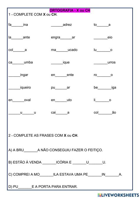 Ortografia - X ou CH worksheet | Live Worksheets