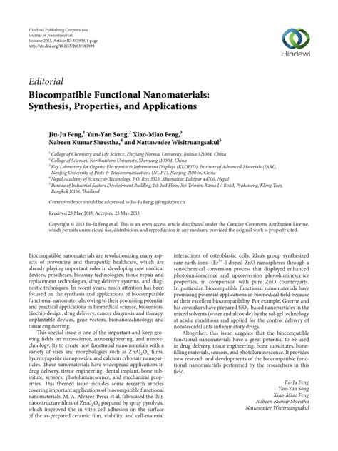 Pdf Biocompatible Functional Nanomaterials Synthesis Properties