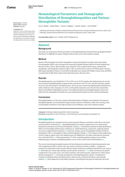 Pdf Hematological Parameters And Demographic Distribution Of Hemoglobinopathies And Various