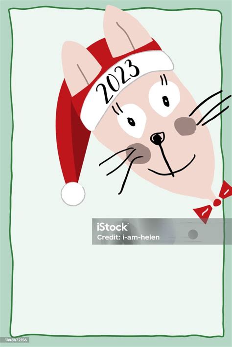 새해 복 많이 받으세요 인사말 카드 빨간 산타 모자를 쓴 귀여운 재미있는 토끼가 모퉁이에서 엿보고 있습니다 2023년에 대한 스톡 벡터 아트 및 기타 이미지 Istock