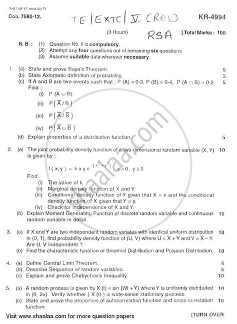 Random Signal Analysis 2012 2013 Be Electronics And Telecommunication