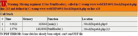 tcpdf error some data has already been output can t send pdf file