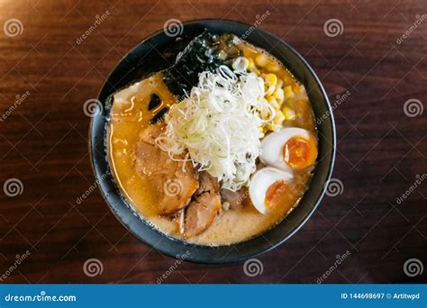 Top View Of Ramen Pork Bone Soup Tonkotsu Ramen With Chashu Pork