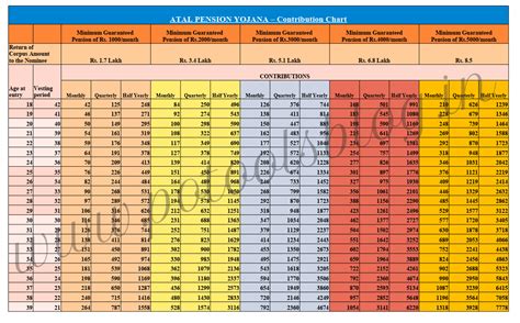 Atal Pension Yojana Contribution Chart