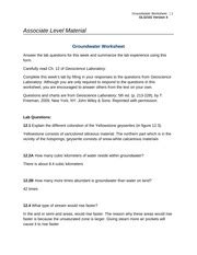 Glg R Week Groundwater Worksheet Groundwater Worksheet GLG Version Associate