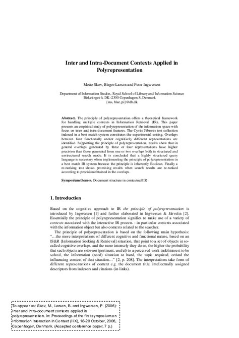 Pdf Inter And Intra Document Contexts Applied In Polyrepresentation