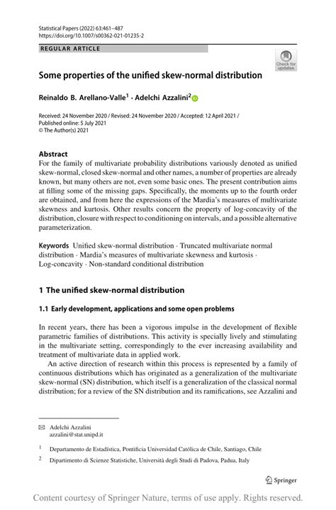 Pdf Some Properties Of The Unified Skew Normal Distribution