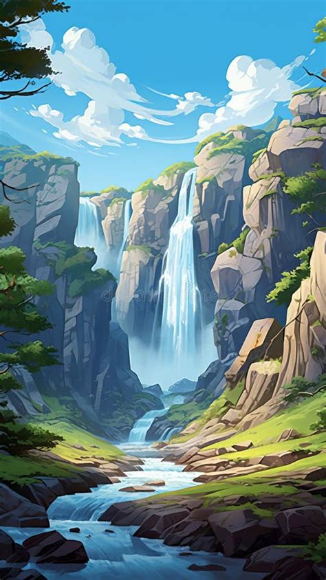 Creating A Rough Edged 2d Animation Waterfall During Day Time Stock