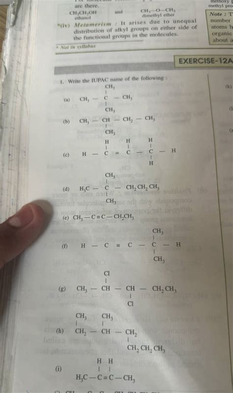 Exercise 12a1 Write The Iupac Name Of The Following A Cc C C C B