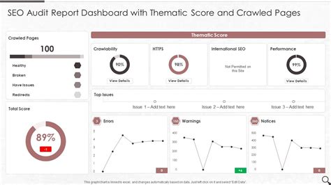 Seo Audit Report Dashboard With Thematic Score And Crawled Pages