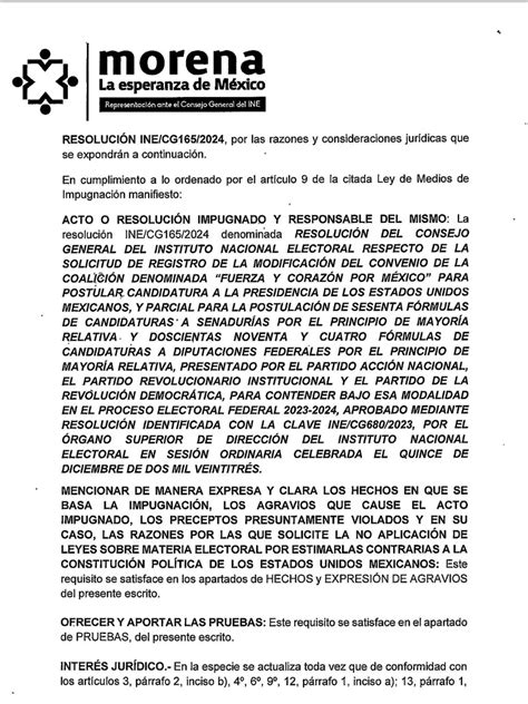Morena Impugnó Alianza Del Pri Pan Y Prd A La Presidencia De La