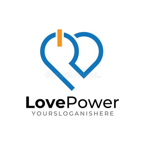 Love Heart Button Power Line Outline Logo Template Stock Vector