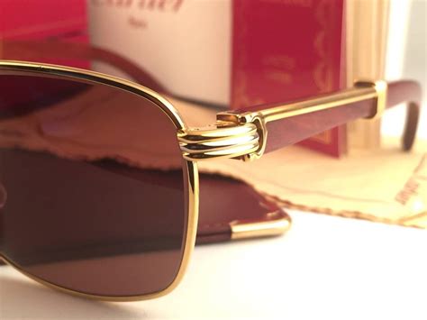 New Cartier Wood Amboise Gold And Precious Wood 56mm Sunglasses Brown