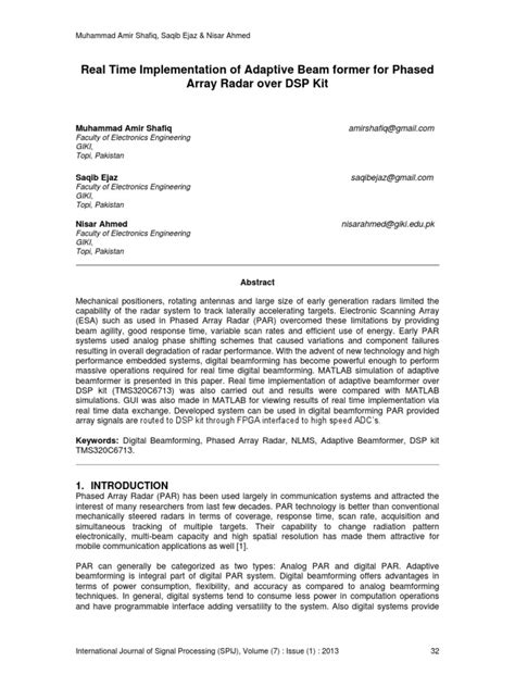 Real Time Implementation Of Adaptive Beam Former For Phased Array Radar