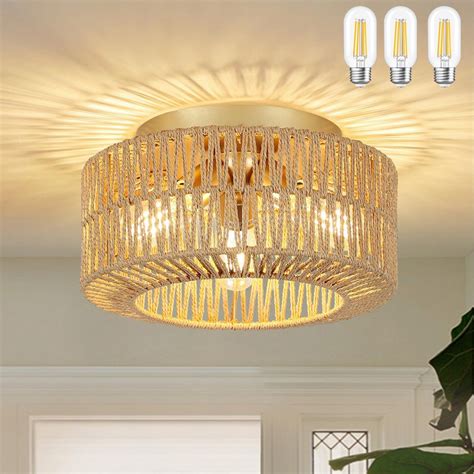 Mupoo Led Deckenleuchte Boho Pendelleuchte Aus Rattanmetall E27
