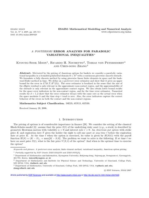 M2an Parabolic Pdf Option Finance Finite Element Method