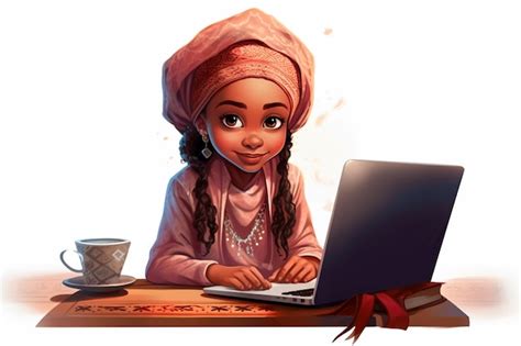 Premium Photo Illustration Of A Little African Muslim Girl Sitting On A Table Revising Her