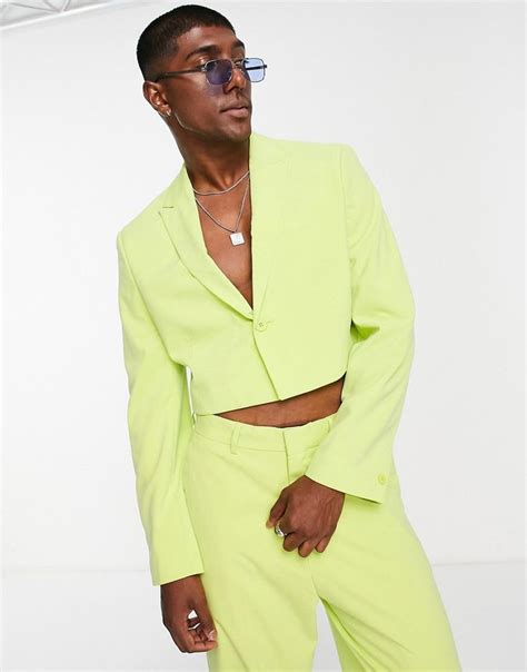 Asos Design Super Cropped Suit Jacket In Lime Green Asos Slim Fit