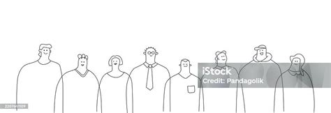 흰색 배경에 각각 독특한 헤어스타일과 표정을 가진 양식화된 인물의 미니멀리스트 낙서 그룹입니다 팀 다양성 및 커뮤니티의 개념 개념에 대한 스톡 벡터 아트 및 기타 이미지